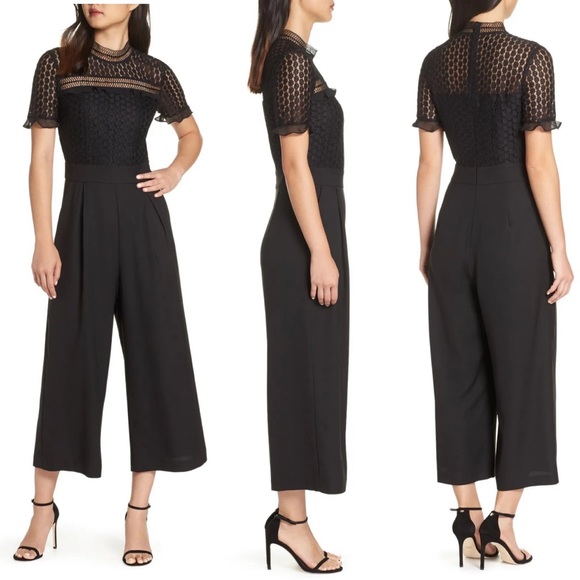 Chelsea28 | Pants & Jumpsuits | Chelsea 28 Black Lace Cropped Wide Leg ...